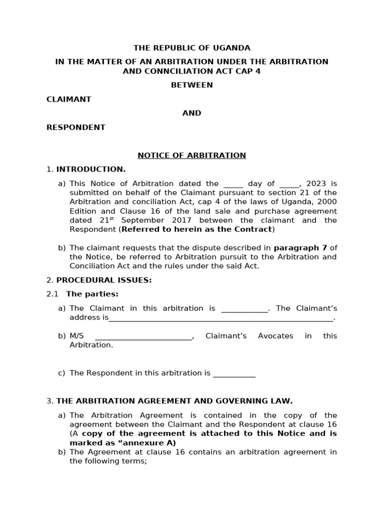 Notice of Arbitration. | PDF
