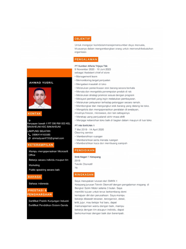 CV AHAMAD YUSRIL | PDF