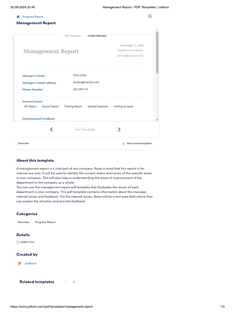 Management Report - PDF Templates - Jotform | PDF