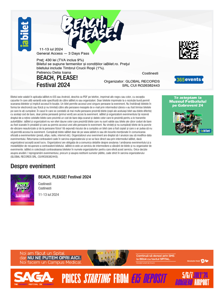 Bilet Beach Please Ioana | PDF