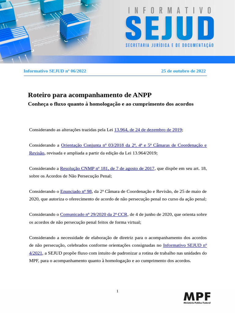 Informativo 2022-06 Roteiro para Acompanhamento de ANPP v1 | PDF