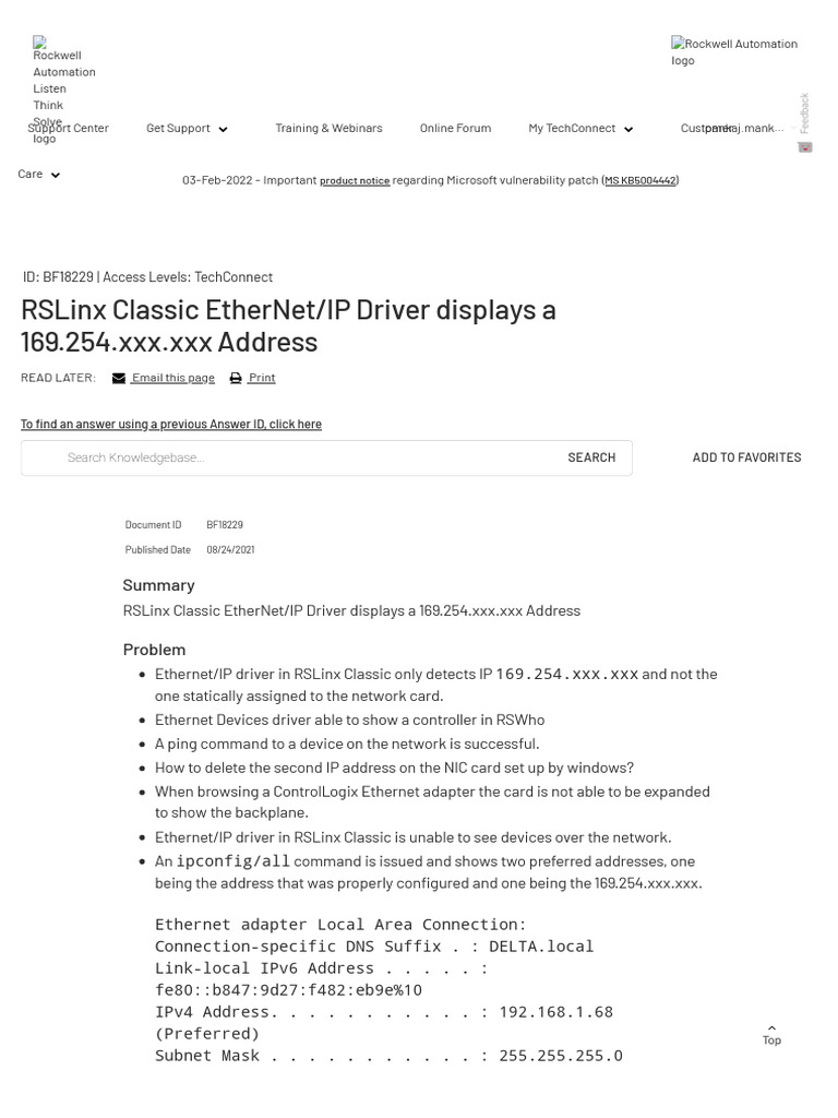 RSLinx Classic EtherNet - IP Driver Displays A 169.254.Xxx - XXX ...
