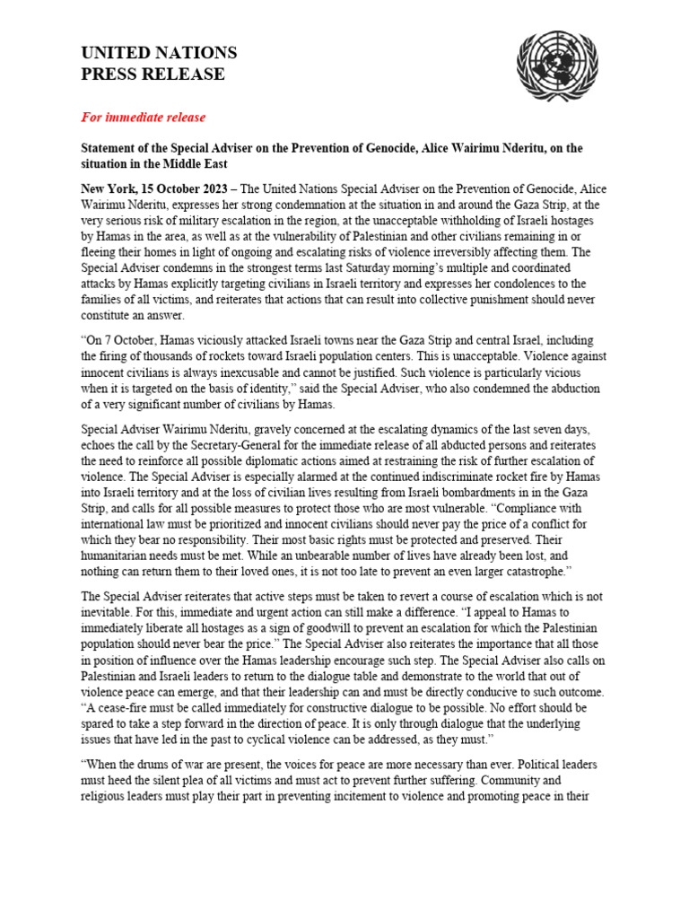 2023-10-15 Statement SAPG Situation Middle East | PDF