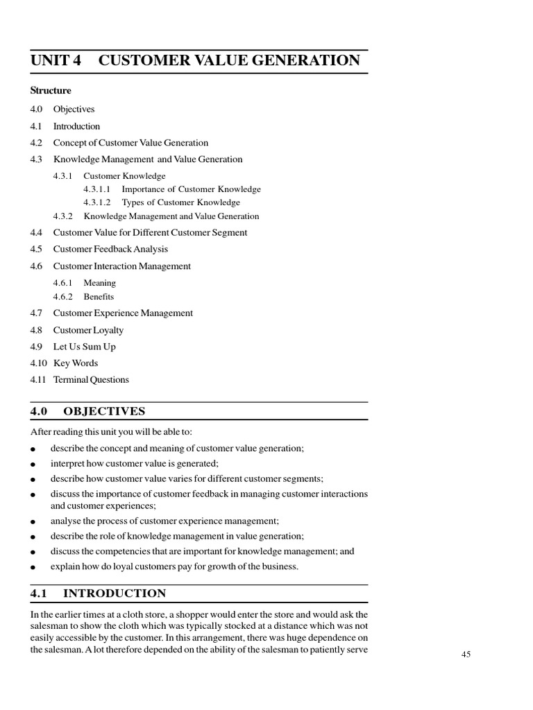 Unit-4 Customer Value Generation | PDF