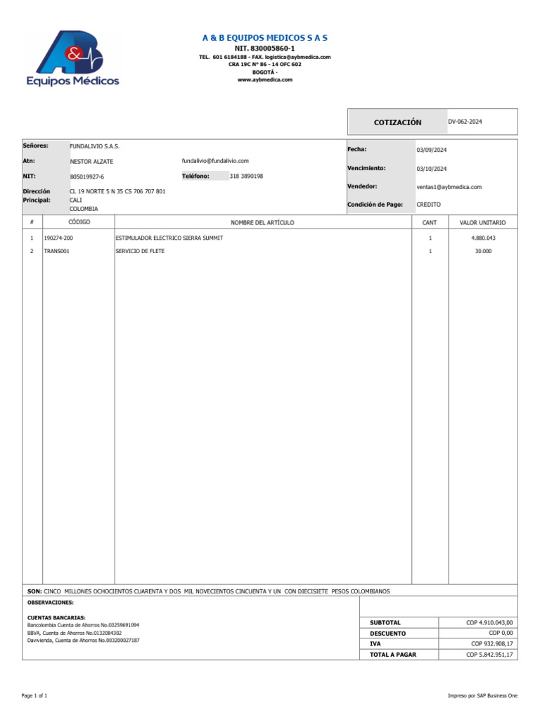 Cotizacion DV 062 24 | PDF