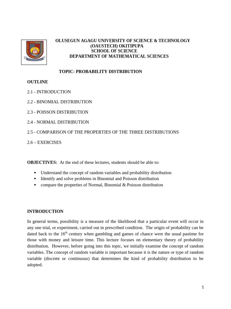 Sta 111 Lecture Note 2 | PDF | Probability Distribution | Normal ...