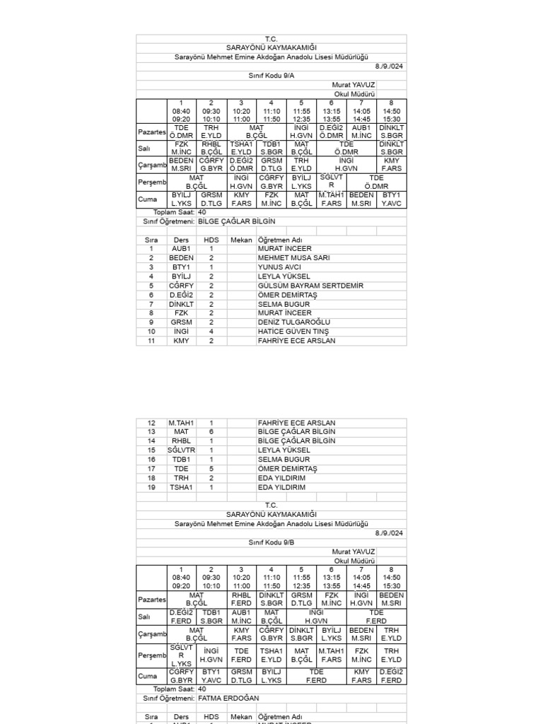 Siniflarin Programi | PDF