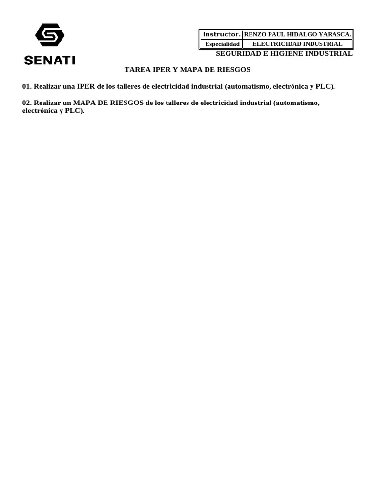 Seguridad e Higienen Industrial SENATI 2024 - 05 Tarea 01 | PDF