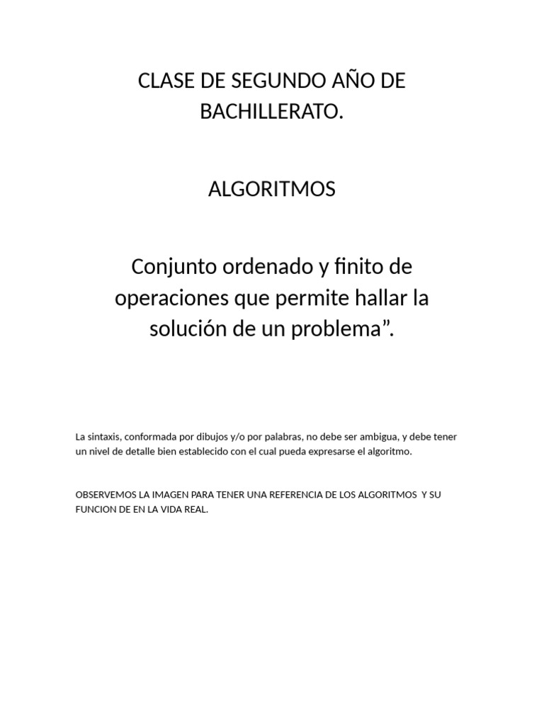 Clase de Segundo Año de Bachillerato Algoritmos | PDF | Algoritmos | Informática