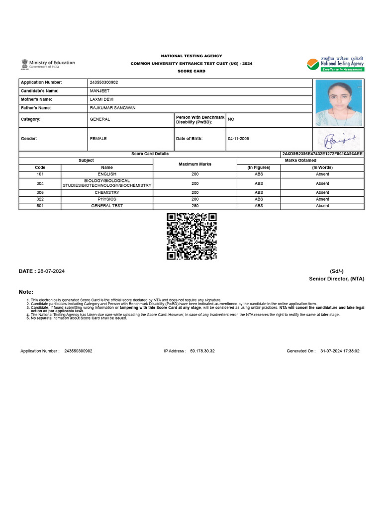 CUET-UG - 2024 Manjeet | PDF