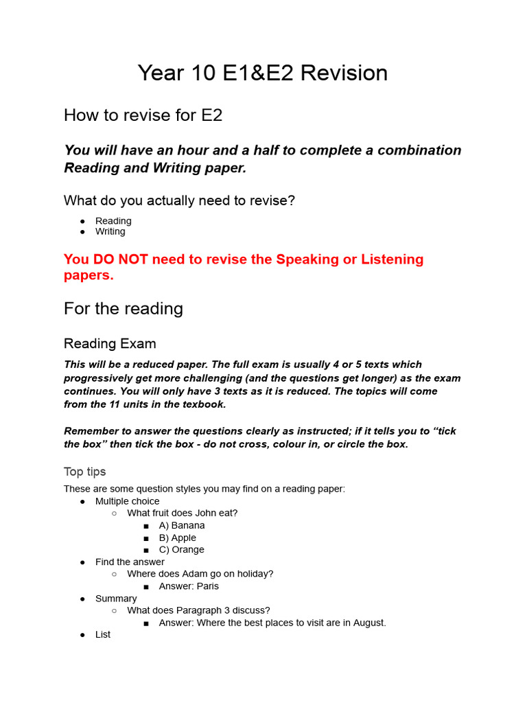 Year 10 Revision | PDF