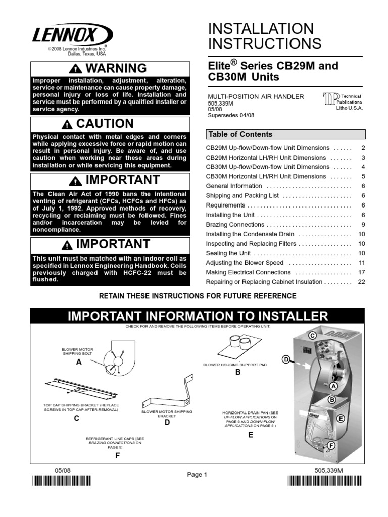 Lennox AHU - CB29M Series | PDF | Electrical Wiring | Thermostat