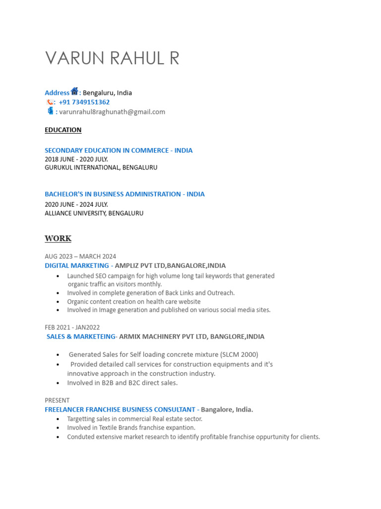 Varun Rahul - Resume | PDF