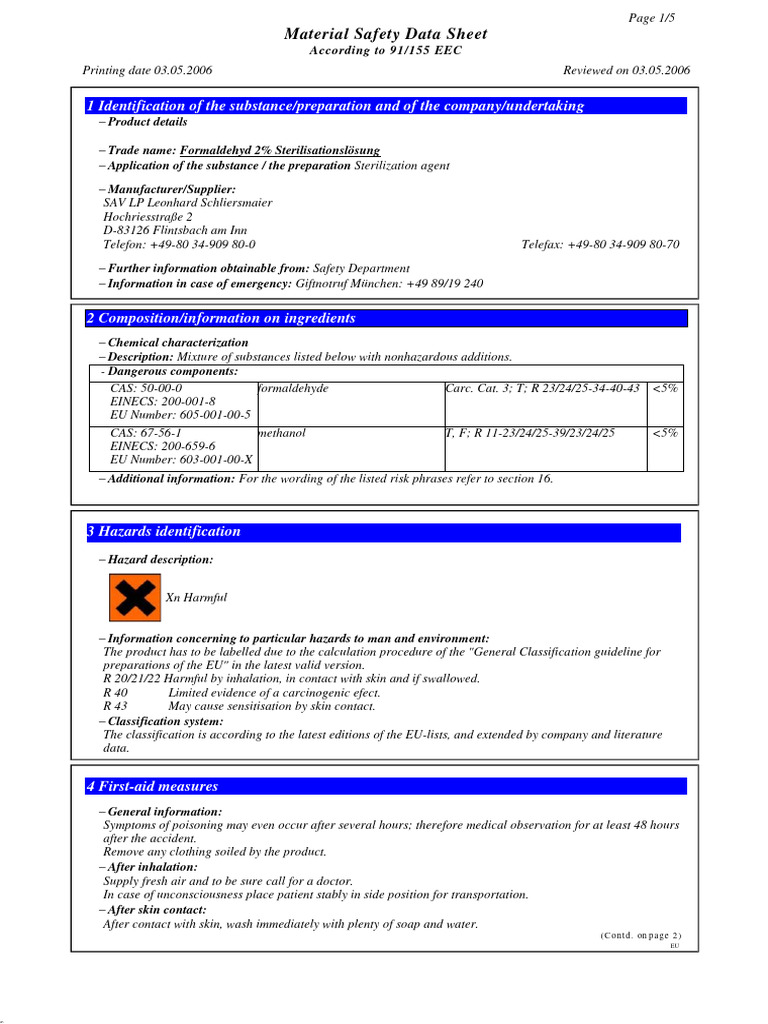 Formomat PL - Material Safety Data Sheet - Brochure EN | PDF