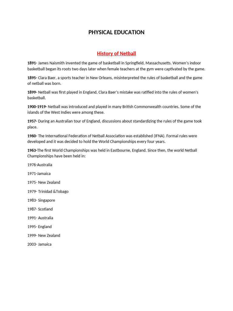 History of Netball | PDF