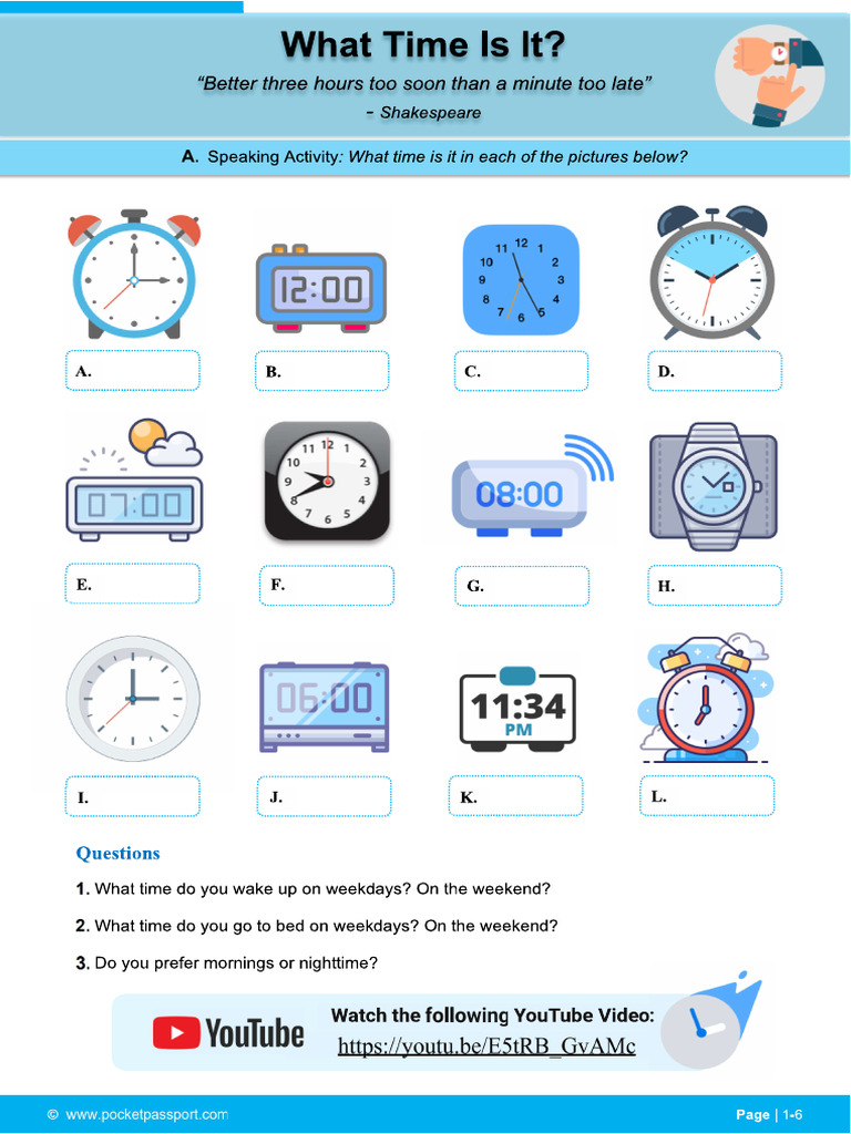 Telling The Time Worksheet | PDF
