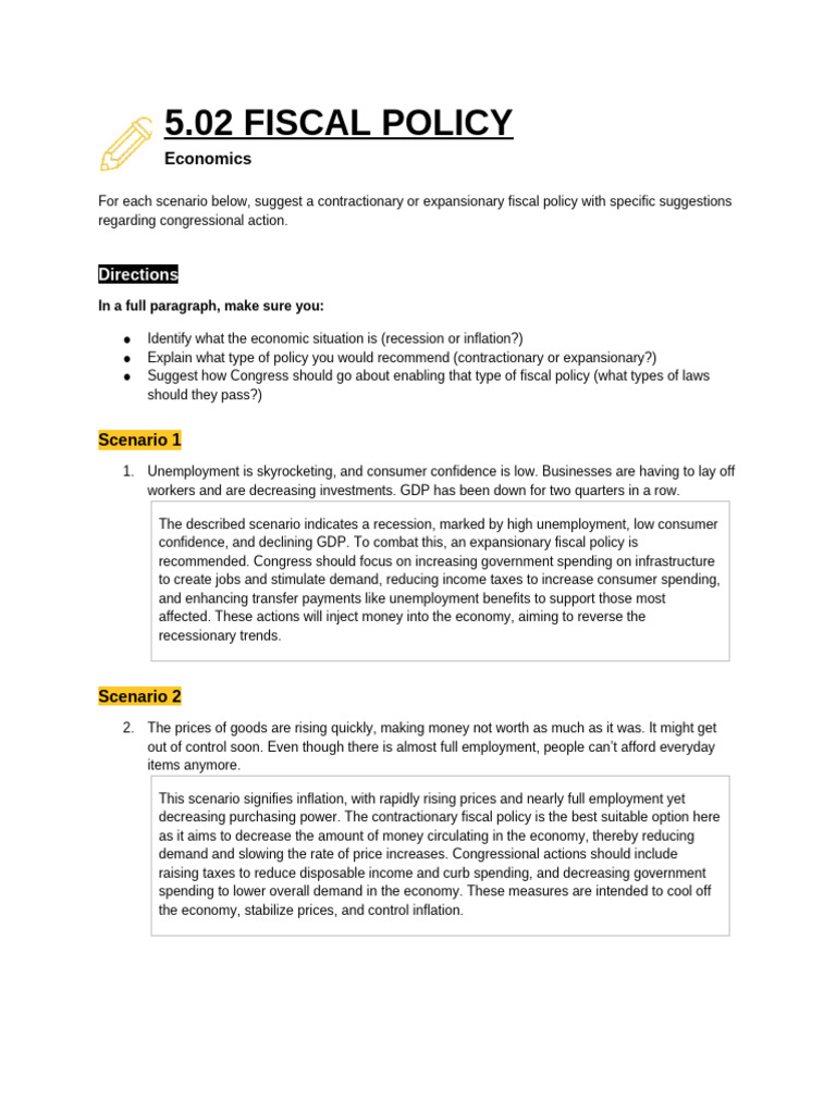 Economics+5.02+Fiscal+Policy Assignment v23 | PDF