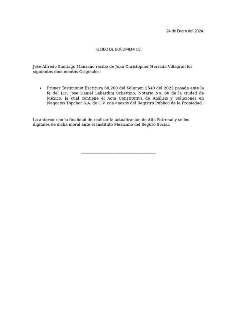 Acuse de Recibo de Documentos 2 | PDF