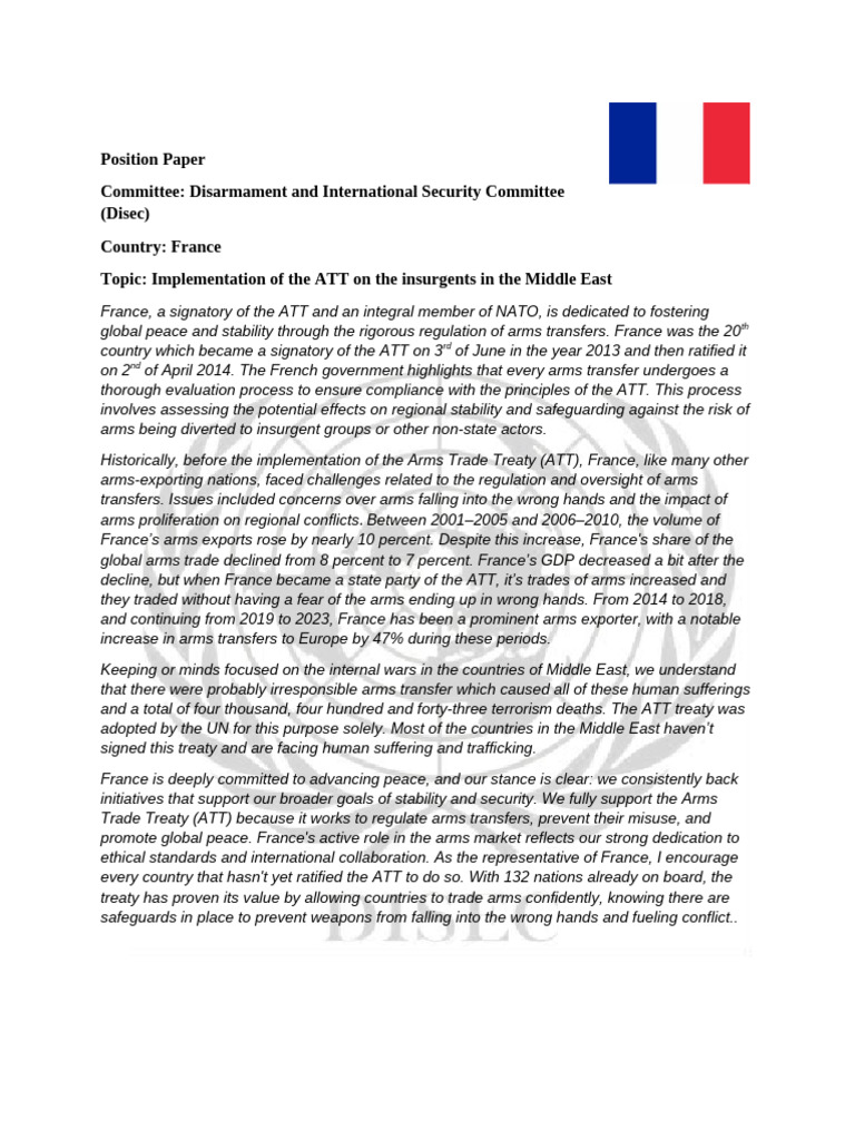 France Position Paper Example | PDF | France | Arms Industry