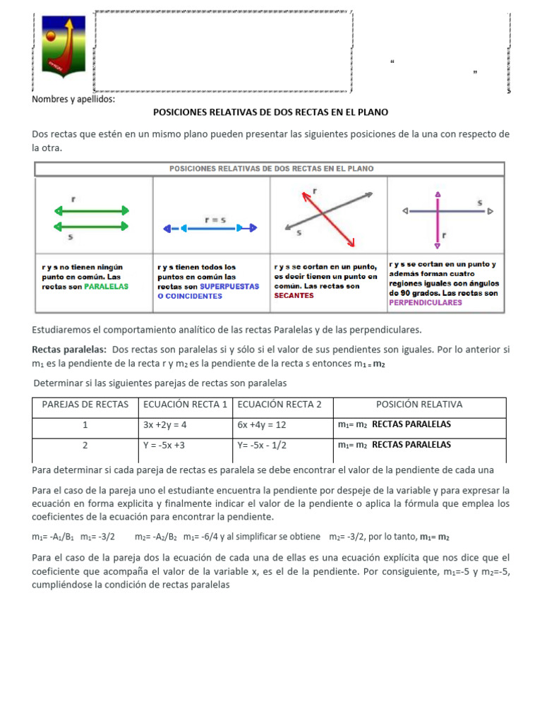 Guía 13. Posiciones Relativas de La Recta. | PDF