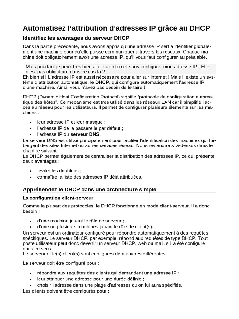 10 Automatisez Lattribution Dadresses IP Grace Au DHCP | PDF