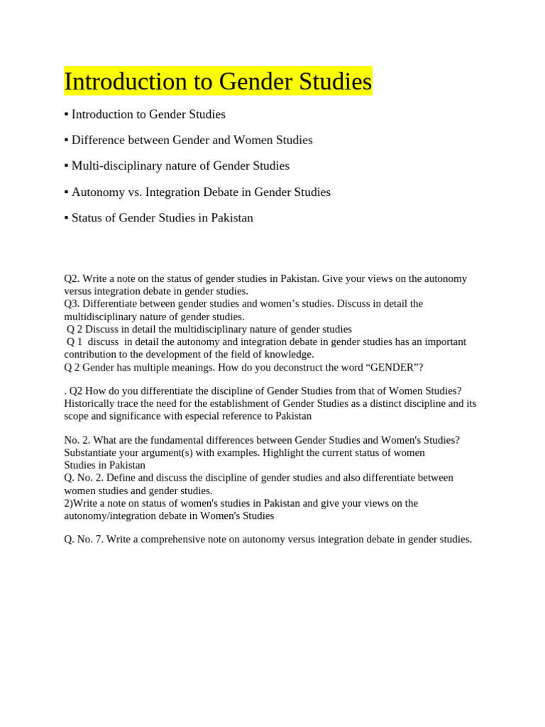 Introduction To Gender Studies | PDF