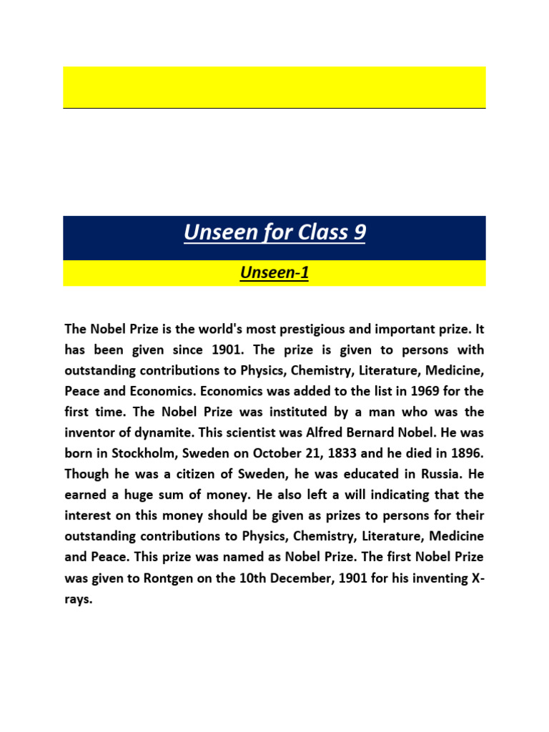 Class 9 (New) All Unseen | PDF