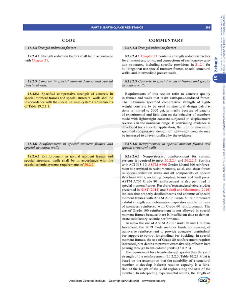 F'C and Fy For SMRF As Per ACI 318-19 | PDF
