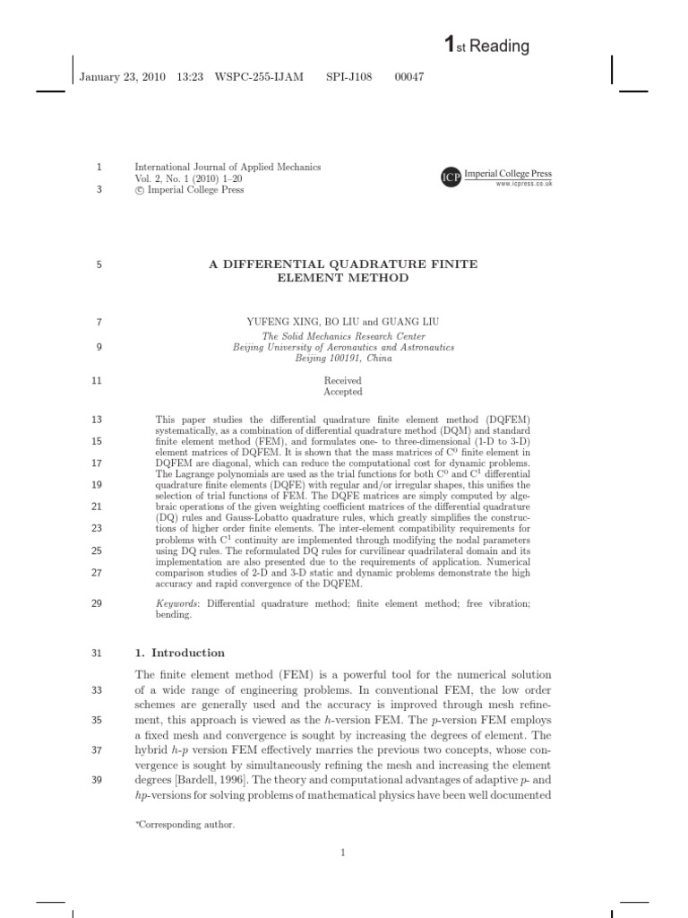 A Differential Quadrature Finite Element Method | PDF | Finite Element Method | Matrix (Mathematics)