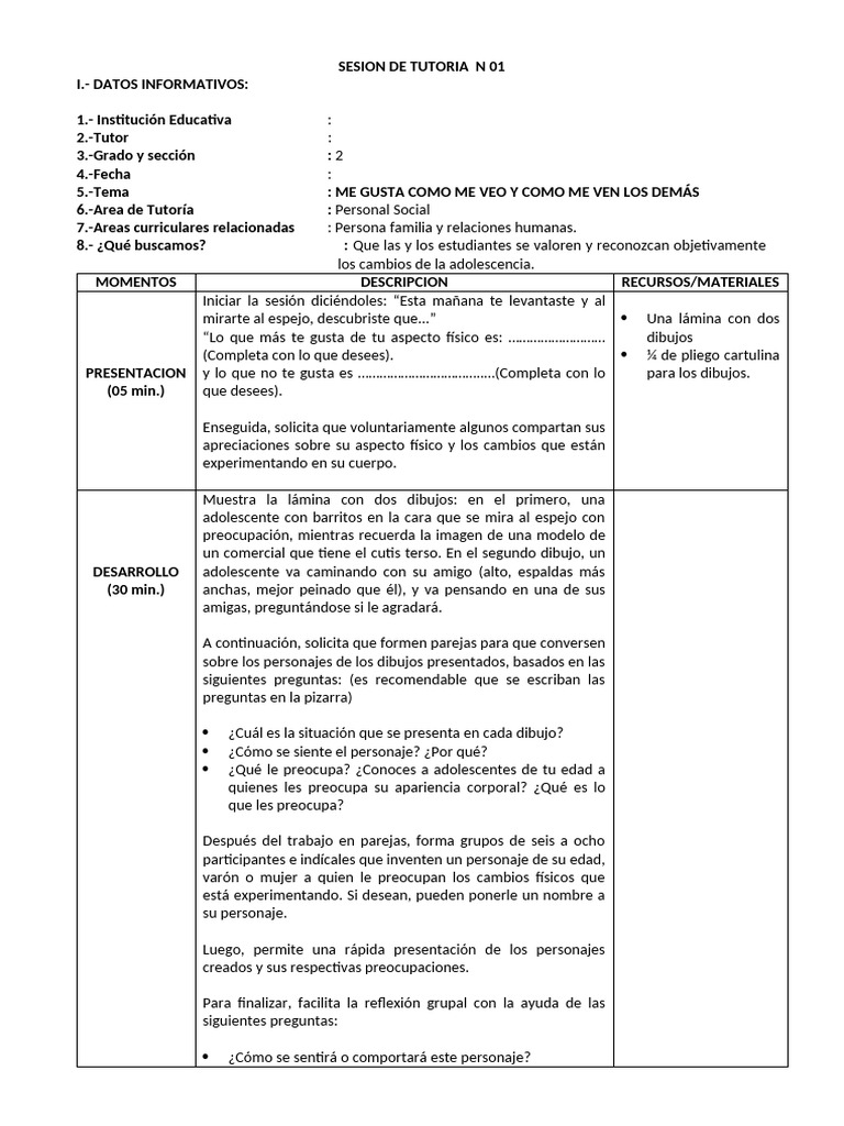 12-Sesiones de Tutoria Segundo Sec | PDF