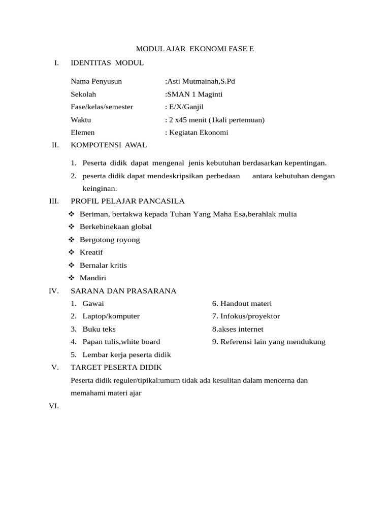 Modul Ajar Ekonomi Fase e | PDF