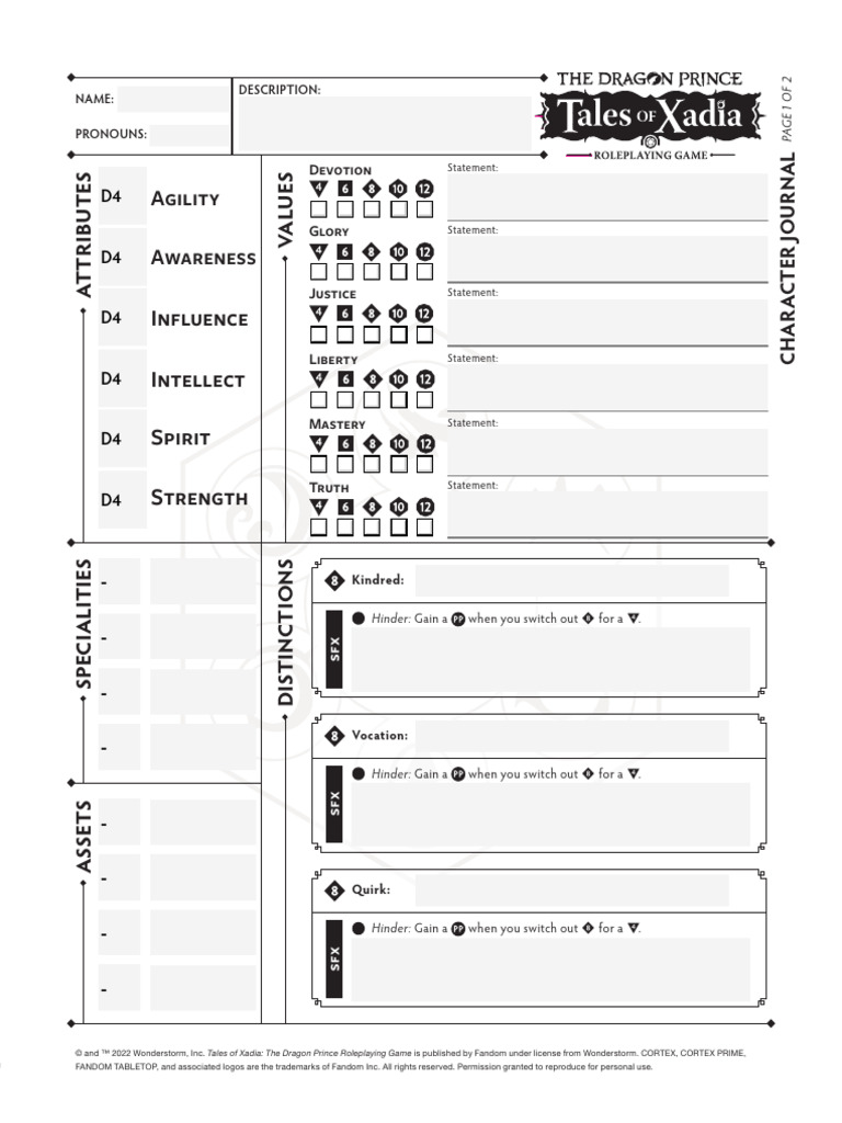 TalesOfXadia Player and Narrator Journals and Reference Sheets | PDF