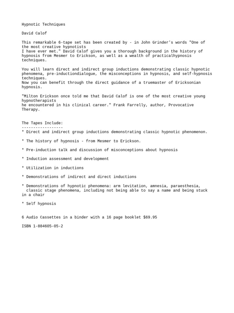David Calof - Hypnotic Techniques | PDF