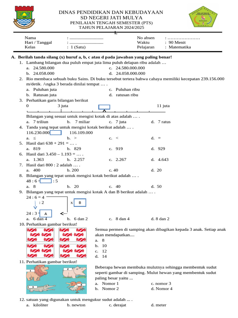 Soal STS 1 MTK Kelas 4 | PDF