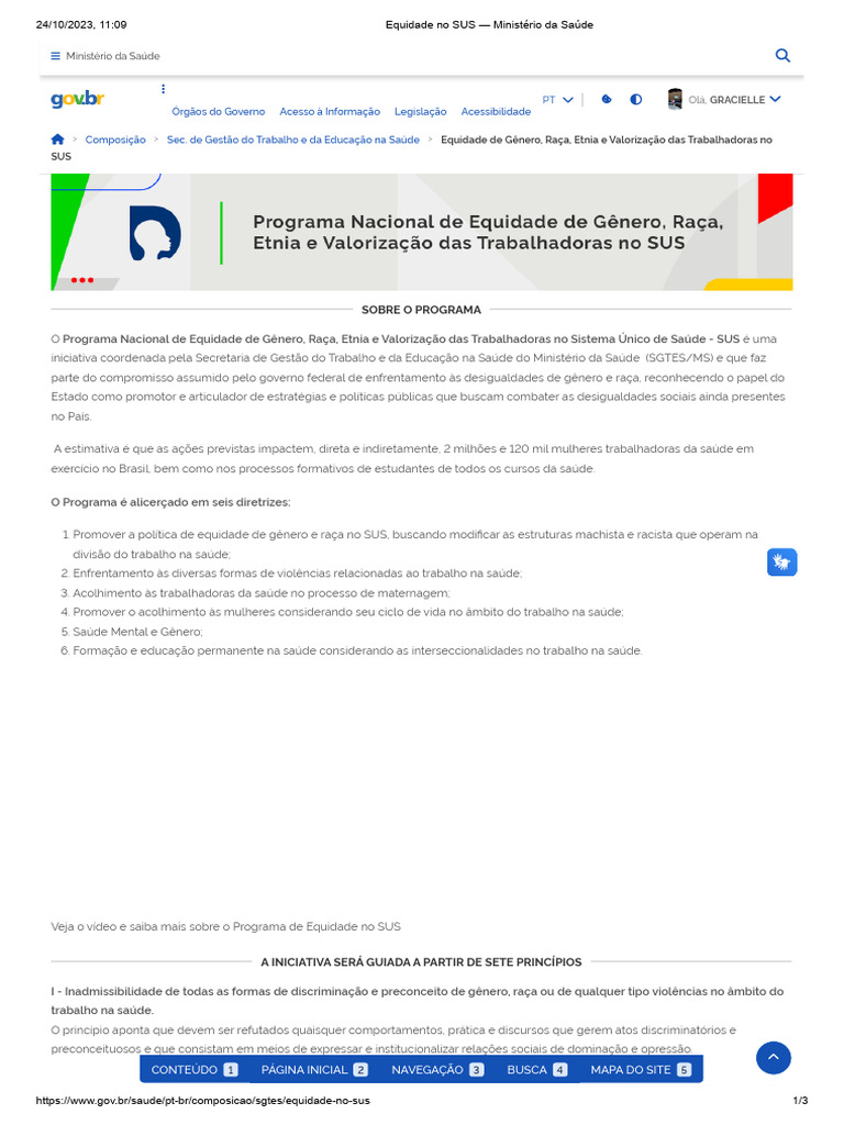Equidade No SUS - Ministério Da Saúde | PDF