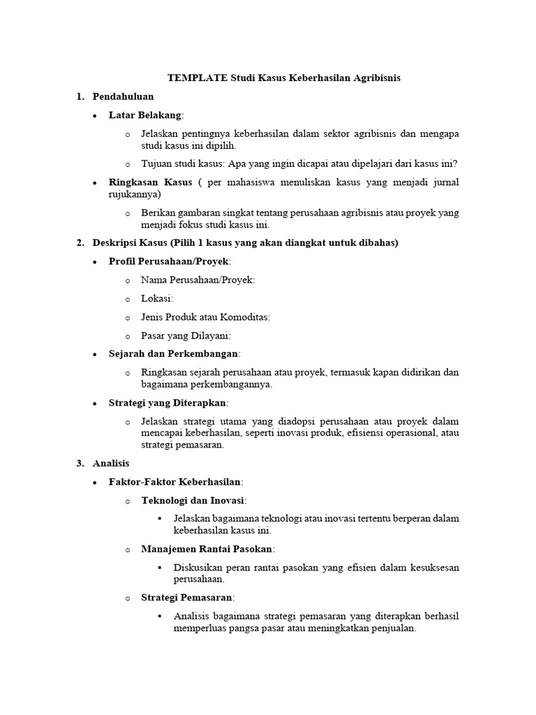 TEMPLATE Studi Kasus Keberhasilan Agribisnis | PDF