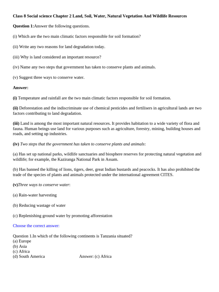 Class 8 Social Science Chapter 2 Land | PDF | Soil | Science & Mathematics