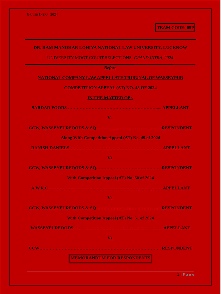 Memorial Respondent Final | PDF