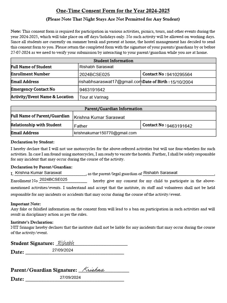 Filled Consent Form | PDF