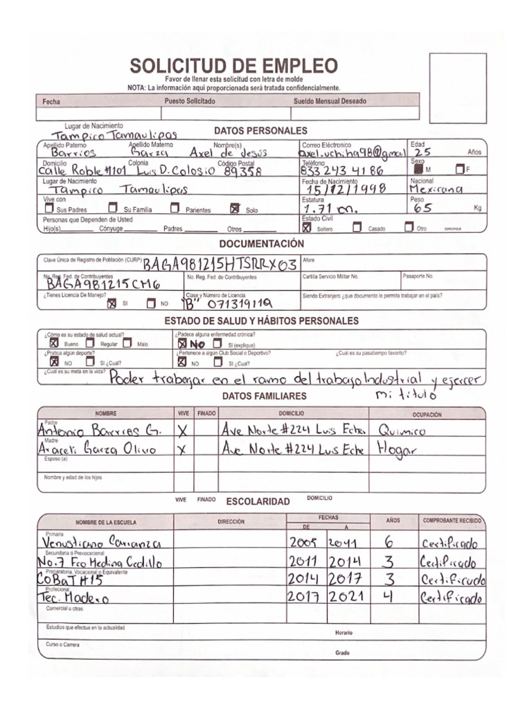 Solicitud de Empleo | PDF