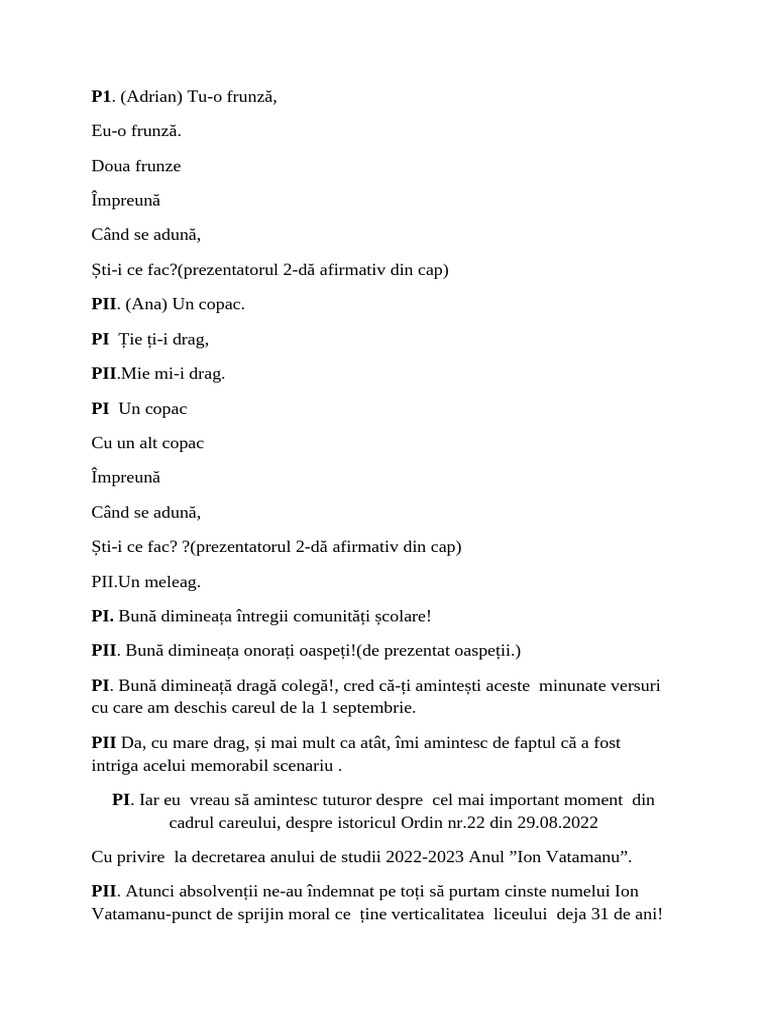 Scenariu Ion Vatamanu 2023 | PDF