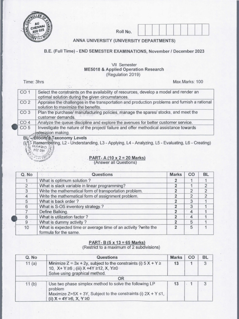 ME 5018 Applied Operation Research | PDF