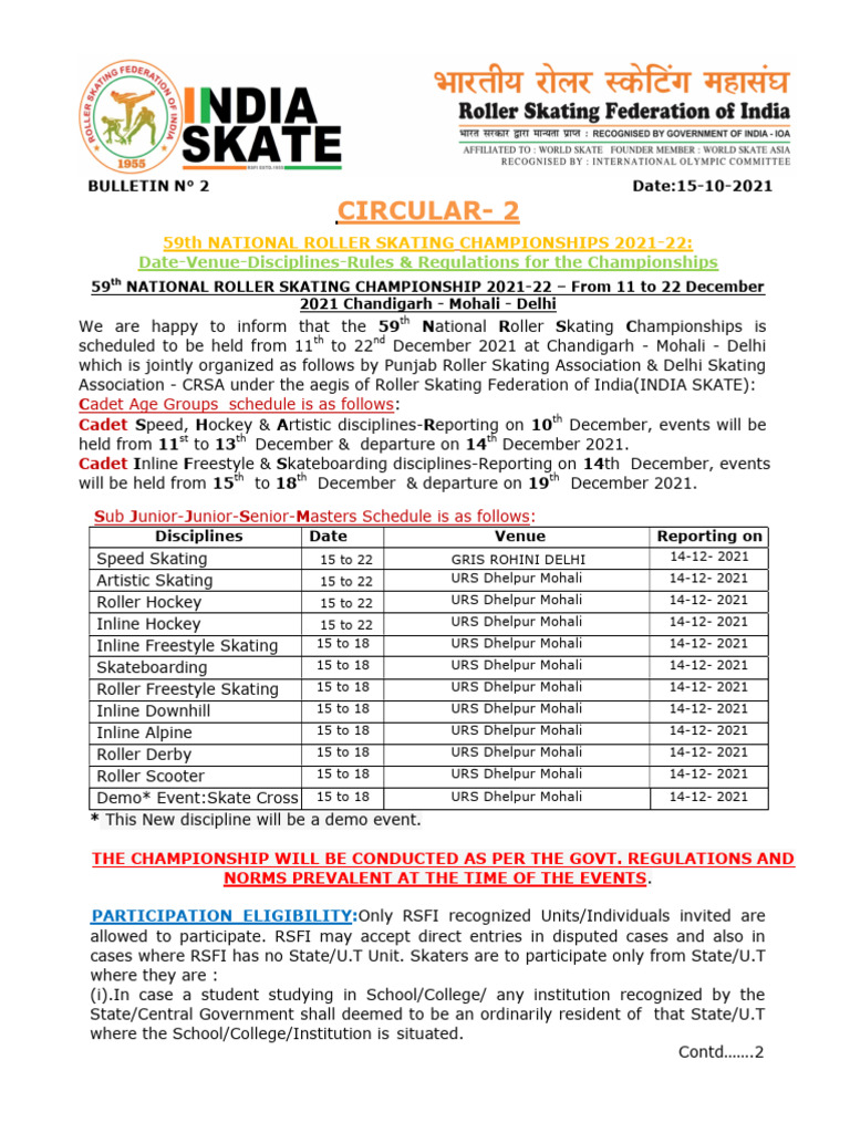 59 NRSC 2021 22 Bulletin 2 | PDF | Roller Skating | Roller Sports