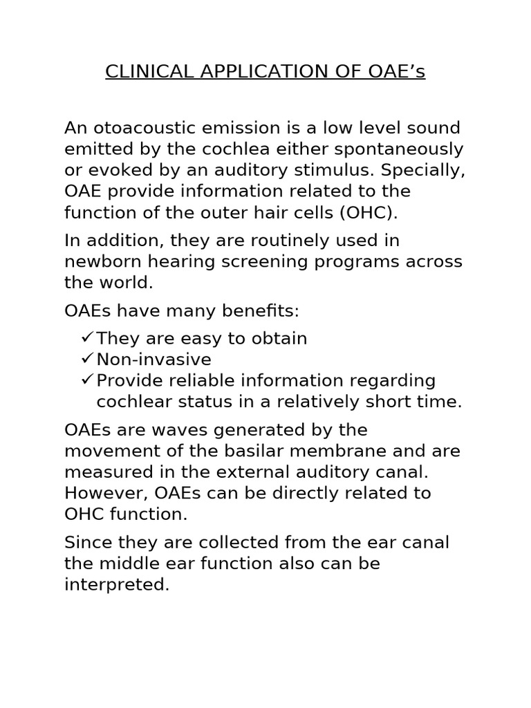 Clinical Application of Oae | PDF | Hearing Loss | Self-Improvement