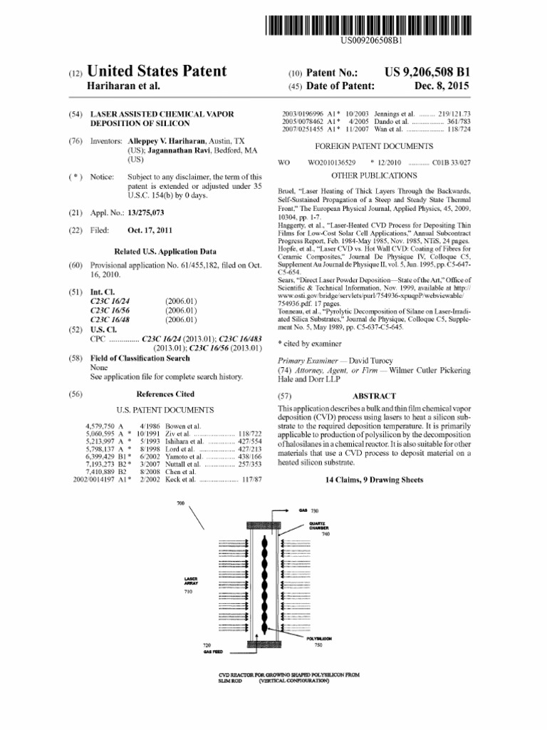 Laser Assisted CVD of Silicon - US Patent | PDF