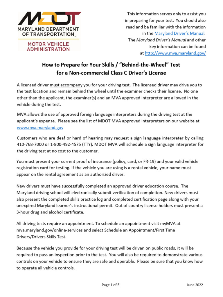 Maryland MVA Road Test v6 | PDF