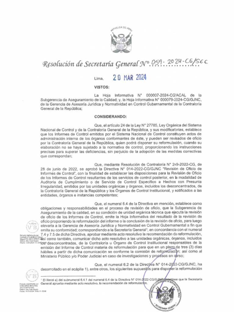 Resolucion de Secretaria General N 059 2024 CG Sge | PDF