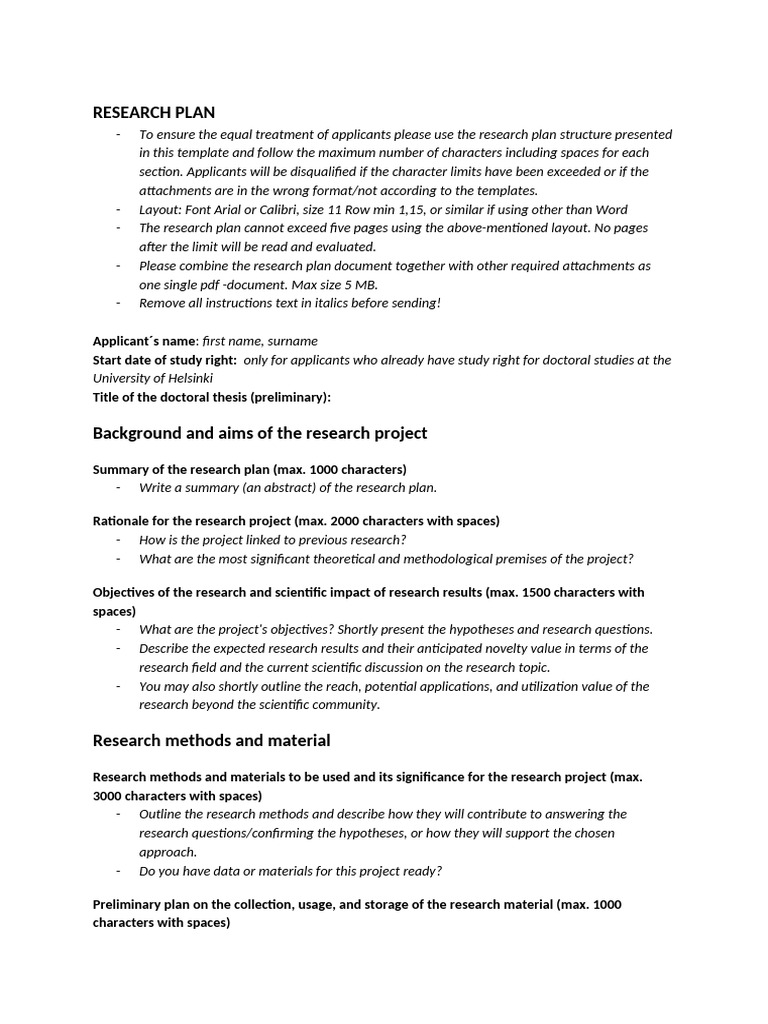 Research Plan Template Pdf