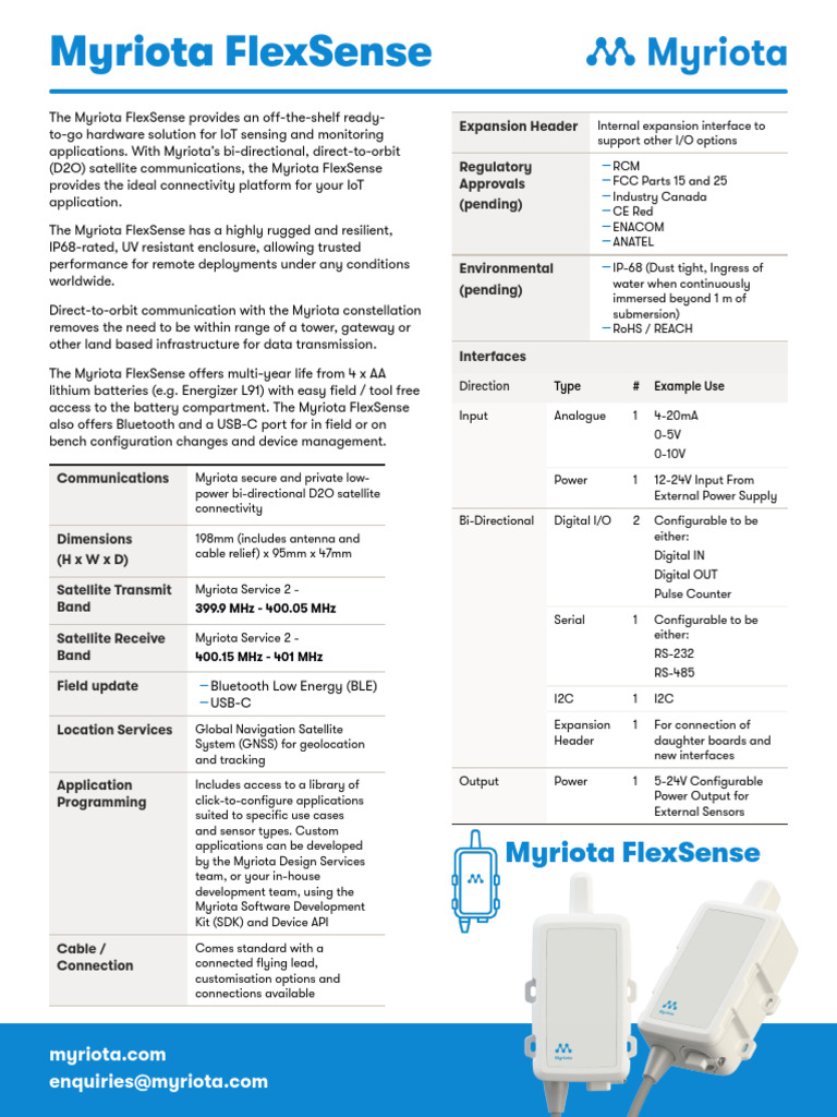 Myriota FlexSense Data Sheet | PDF | Tecnología digital | Transmisión de datos