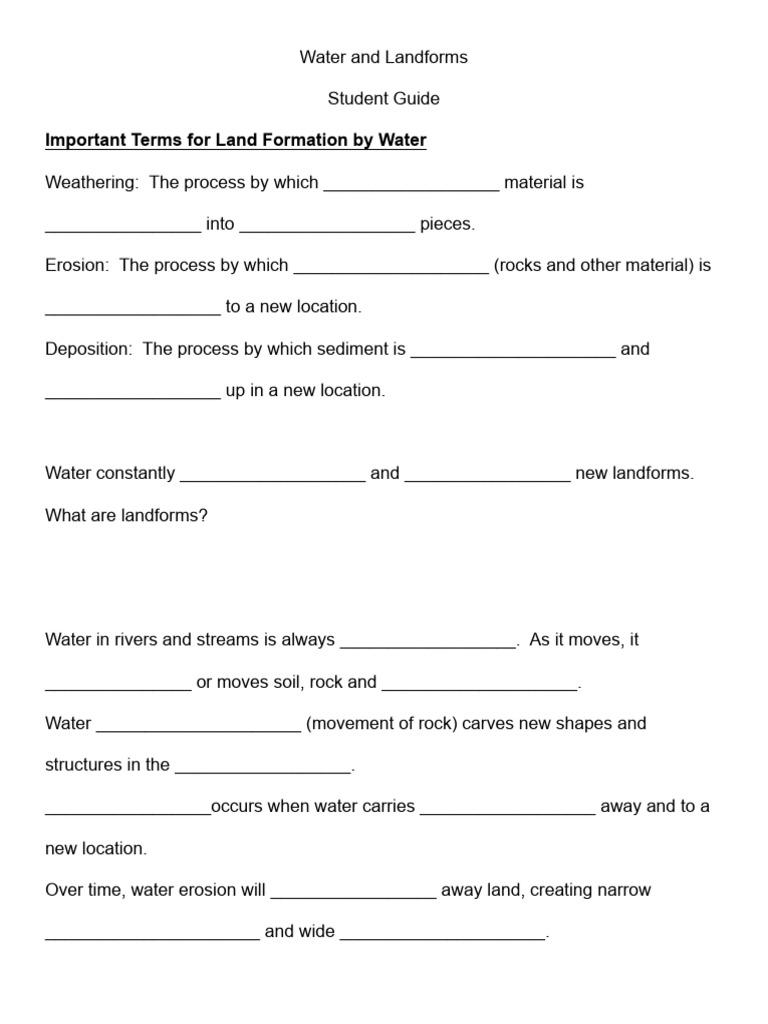 Water and Landforms - Student Guide | PDF